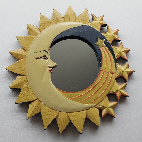 Vintage | Wall Decor | Boho Celestial Sun Crescent Moon Mirror Decor ...